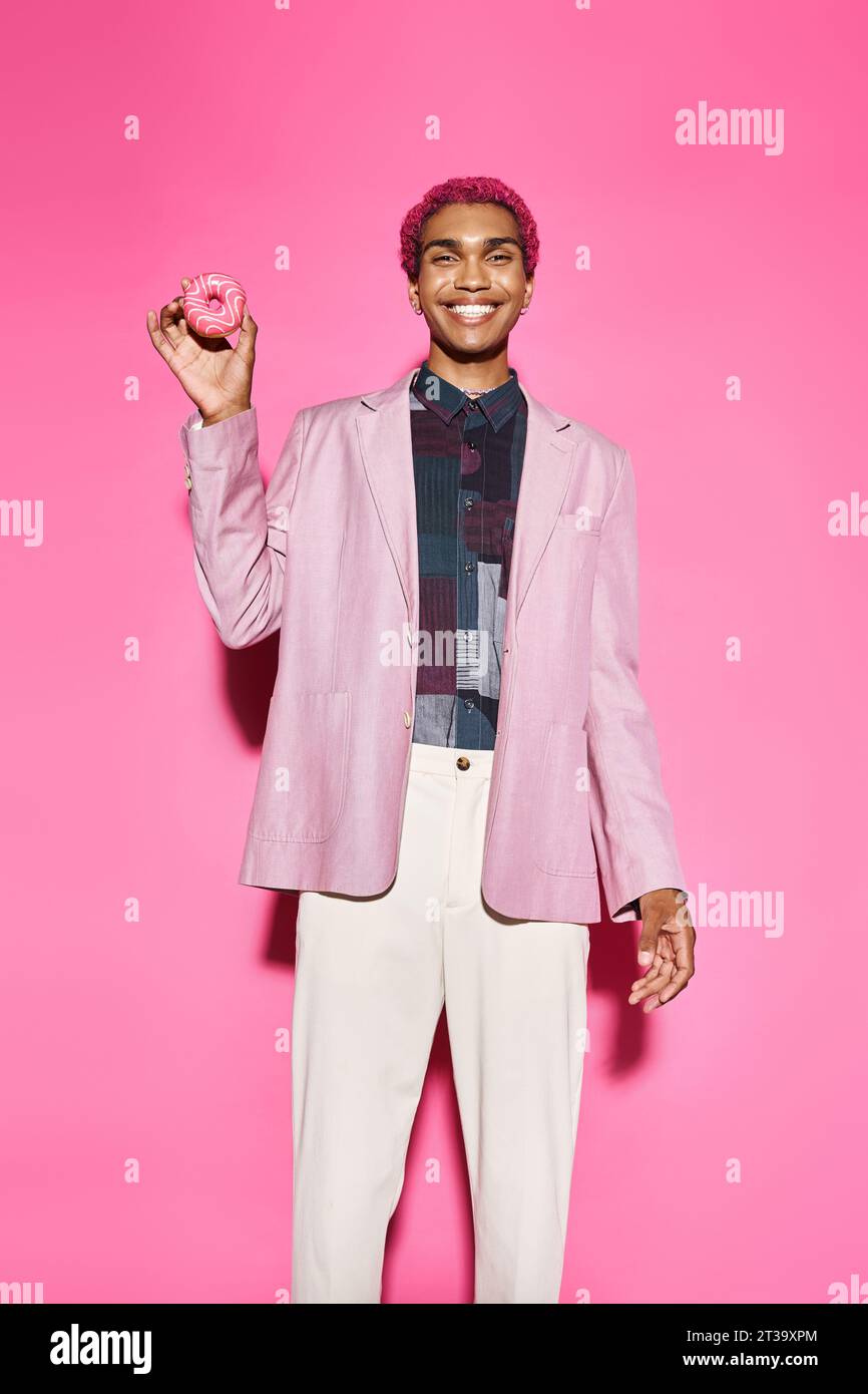 handsome african american male model posing unnaturally smiling and ...
