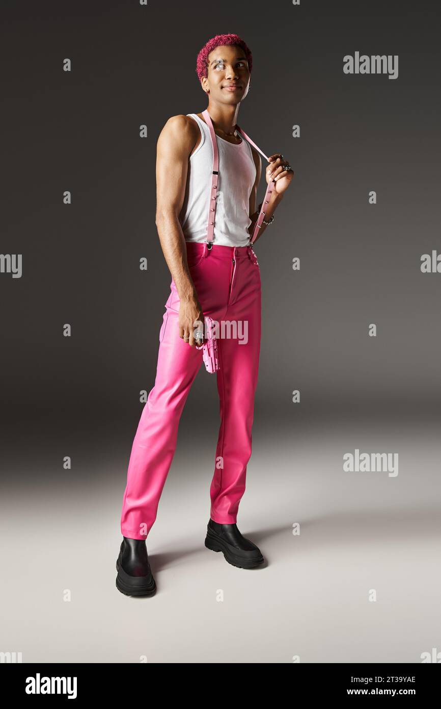 handsome african american male model posing in vibrant outfit and ...