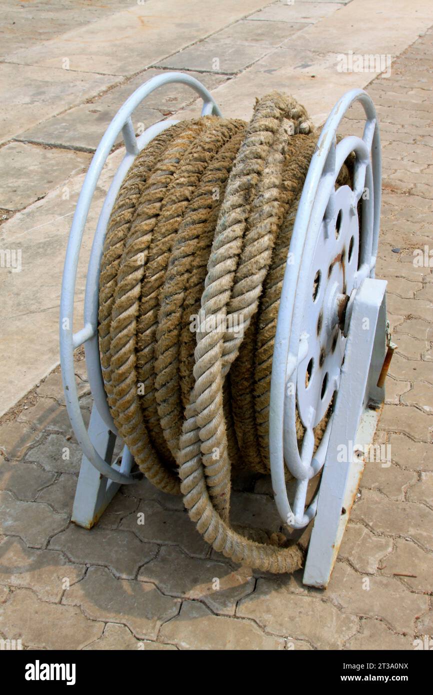 coir rope in coiling block, closeup of photo Stock Photo - Alamy