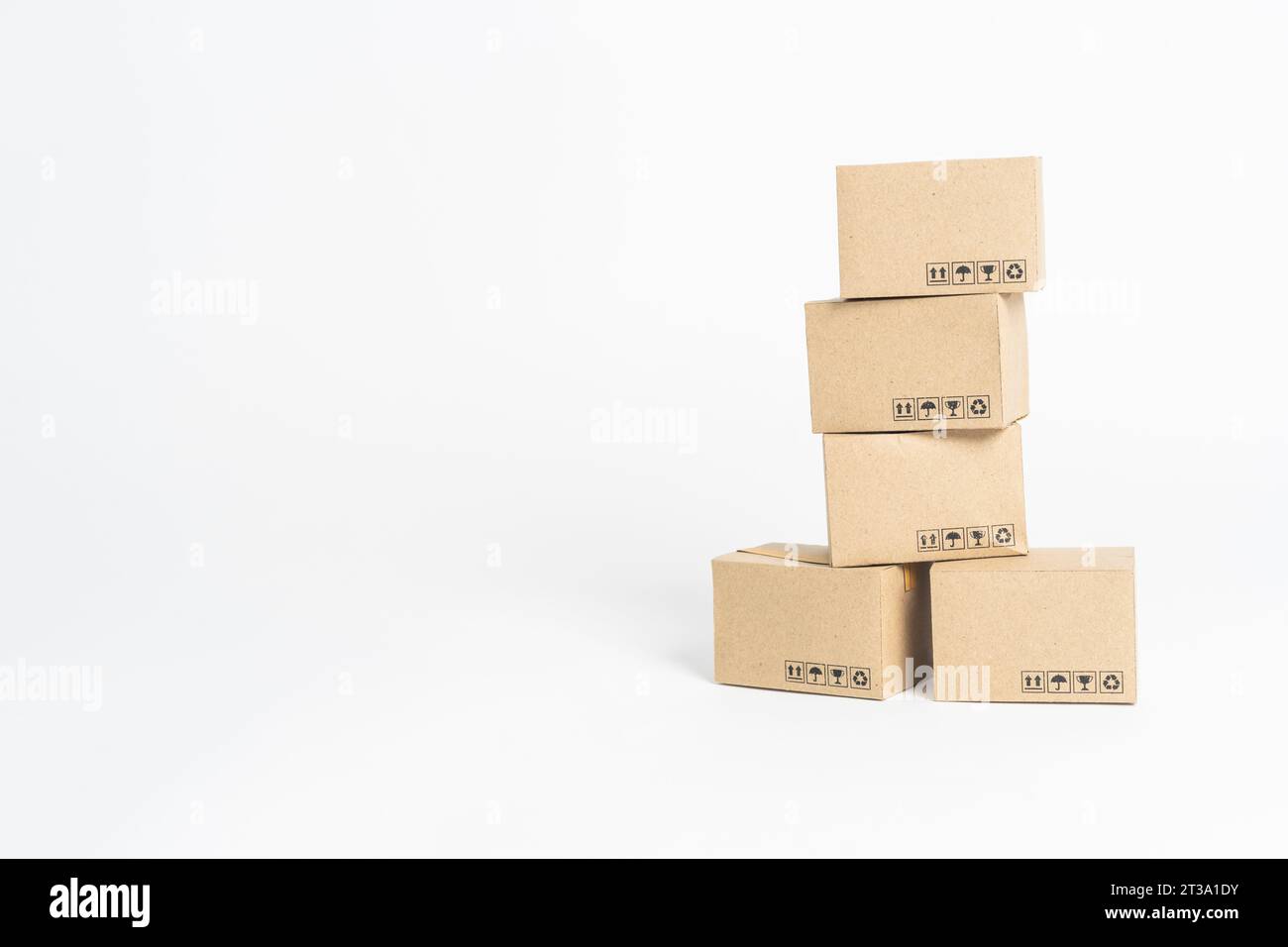 Many parcel box on white background Stock Photo - Alamy