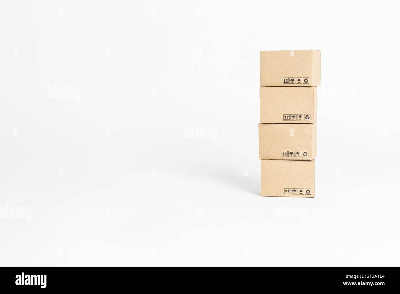 Many parcel box on white background Stock Photo - Alamy