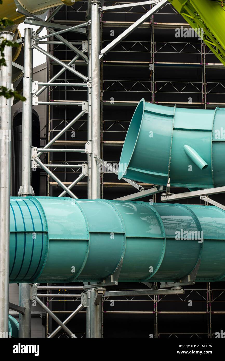 Water slides of a water park under construction Stock Photo - Alamy