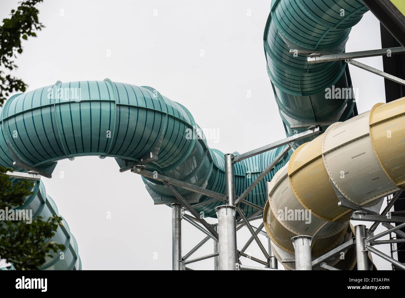 Water slides of a water park under construction Stock Photo - Alamy