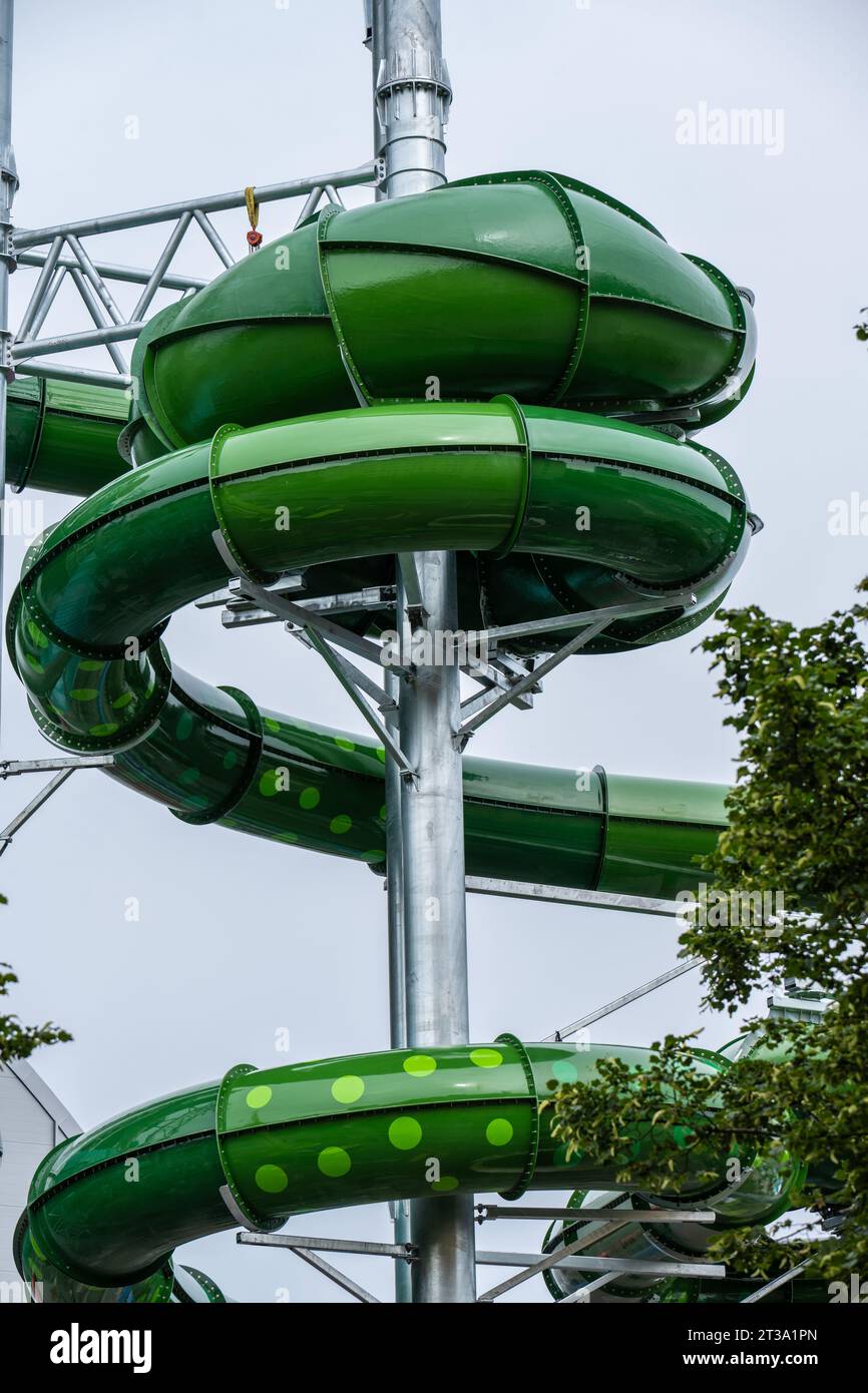 Water slides of a water park under construction Stock Photo - Alamy