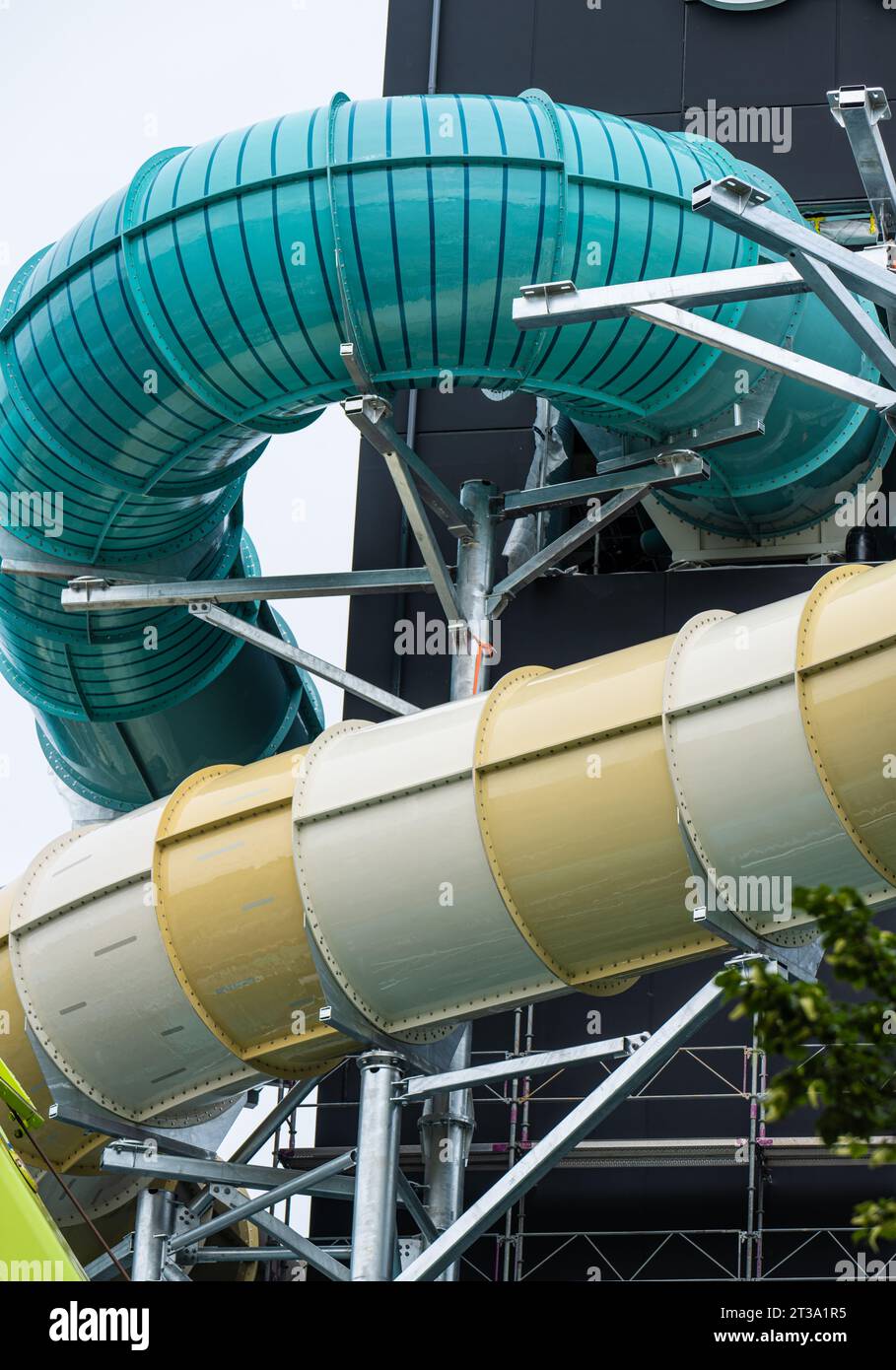 Water slides of a water park under construction Stock Photo - Alamy