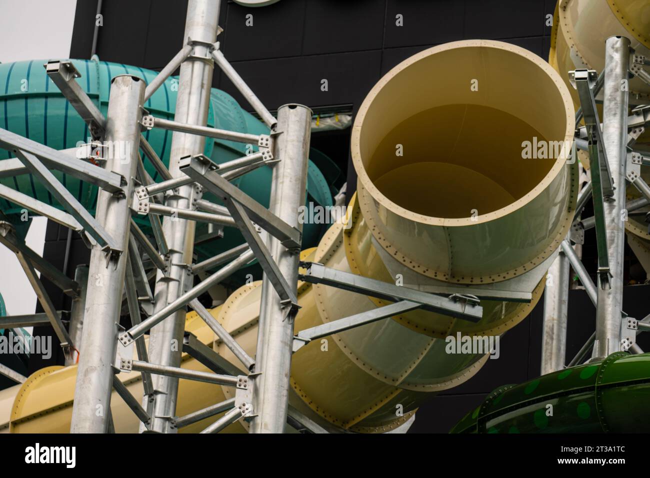 Water slides of a water park under construction Stock Photo - Alamy