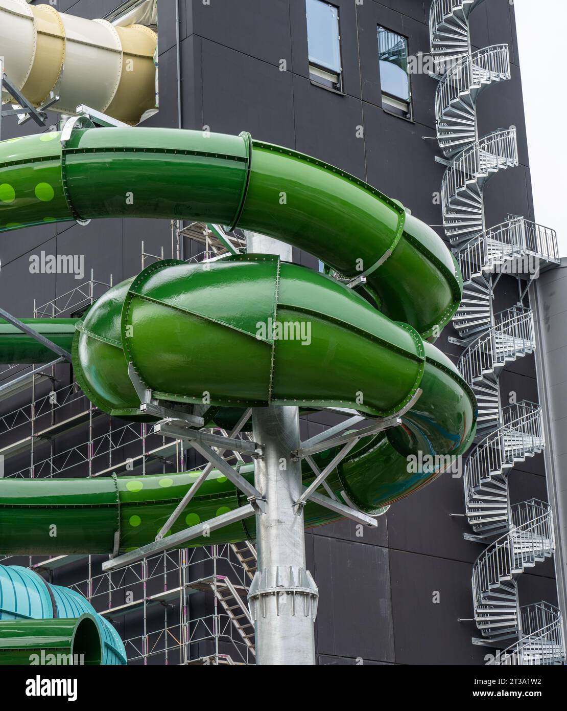 Water slides of a water park under construction Stock Photo - Alamy
