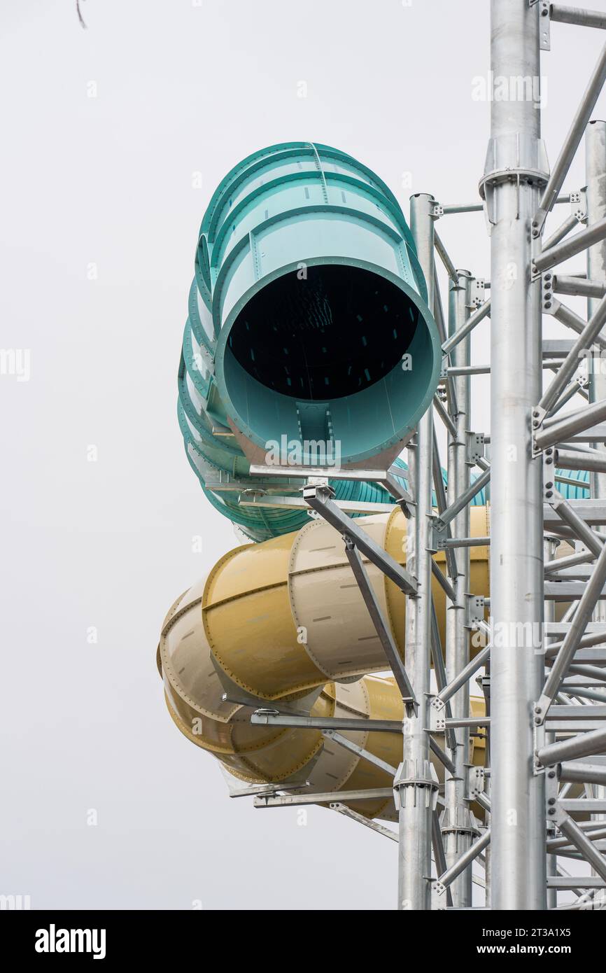 Water slides of a water park under construction Stock Photo - Alamy