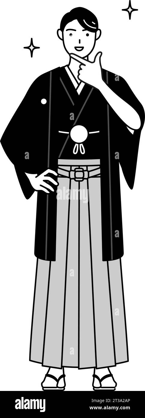 Man wearing Hakama with crest in a confident pose, Vector Illustration ...