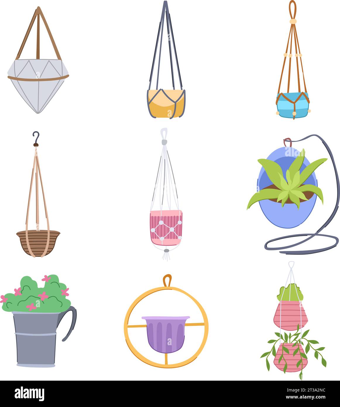 hanging planter set cartoon vector illustration Stock Vector Image ...