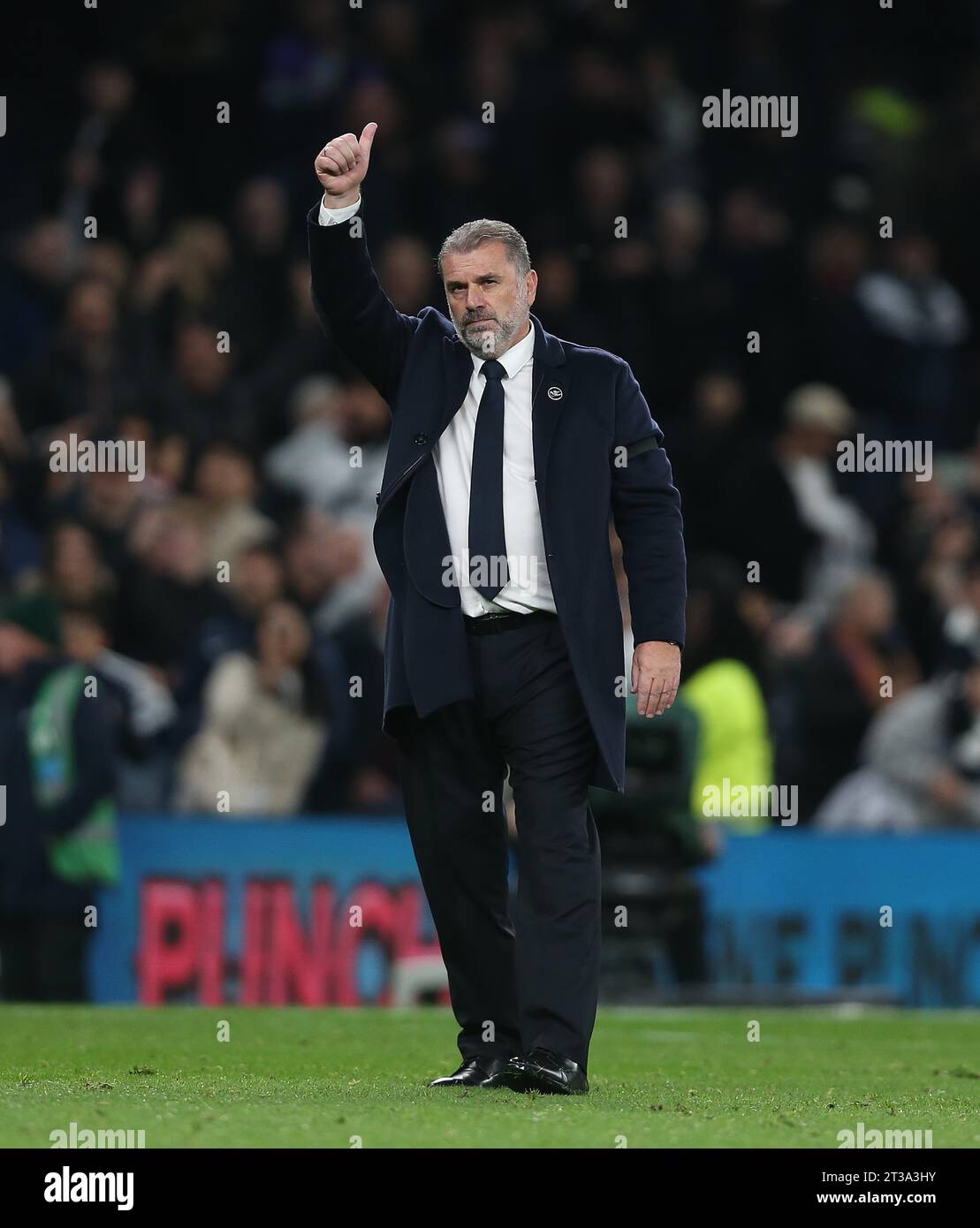 Ange Postecoglou Manager of Tottenham Hotspur celebrates the 2-0 ...