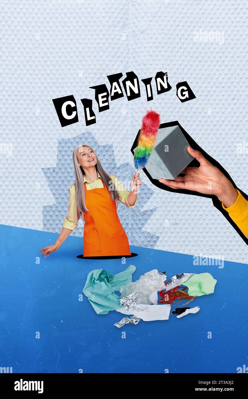 Composite collage image of funny elderly female washing cleaning hand ...