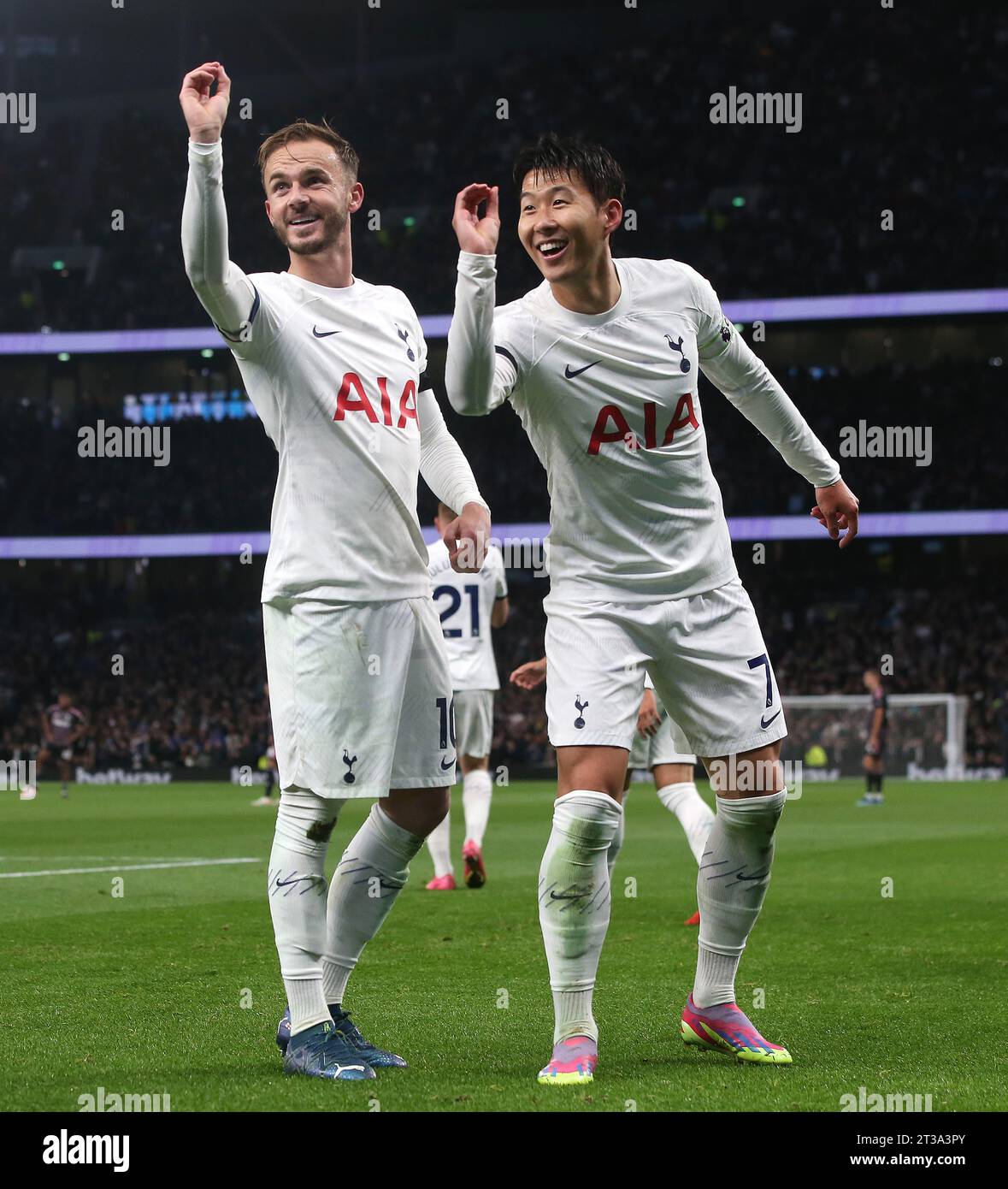 GOAL 2-0, James Maddison of Tottenham Hotspur goal celebration with Son ...