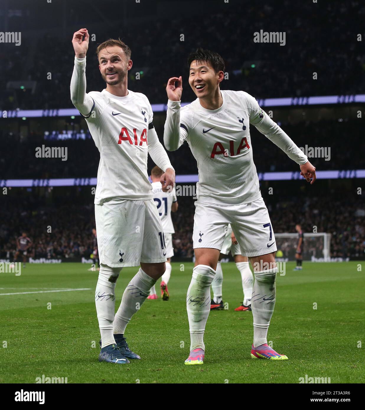 GOAL 2-0, James Maddison of Tottenham Hotspur goal celebration with Son Heung-Min of Tottenham ...