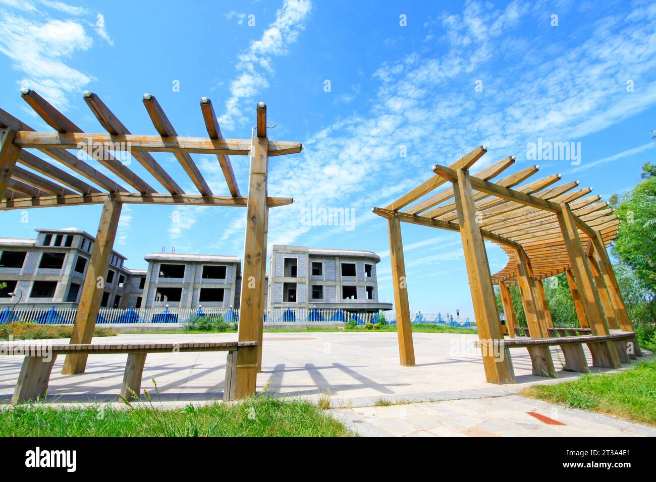 Wooden veranda in a park, north china Stock Photo - Alamy