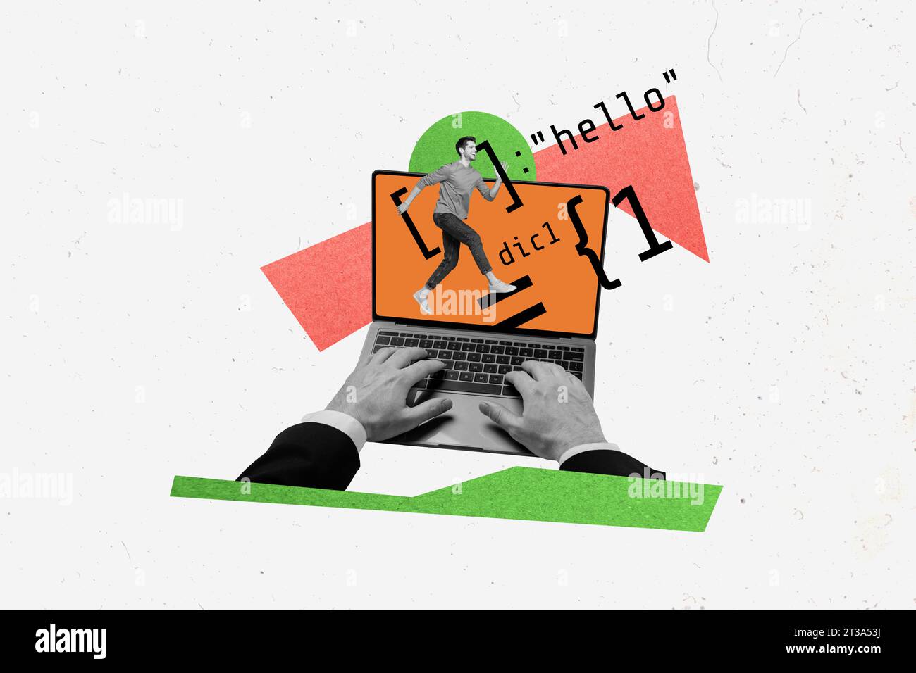 Creative poster collage of computer laptop screen coder numbers digital ...