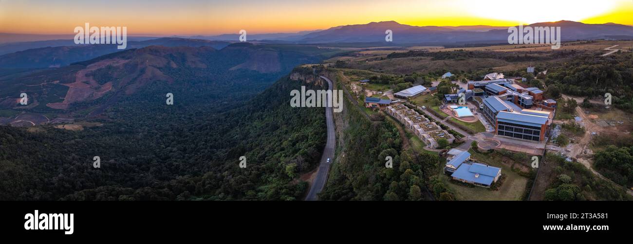 Aerial view of the top of the mountain at sunset in Graskop, South ...