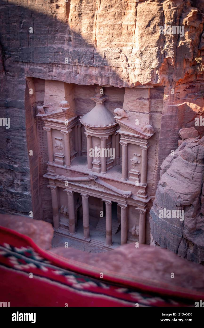 High angle view of famous Al-Khazneh Treasury in the historic and ...