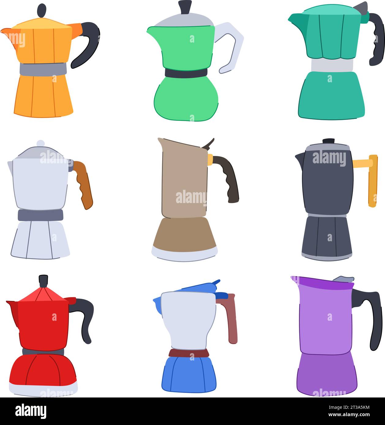 moka pot coffee set cartoon vector illustration Stock Vector Image ...