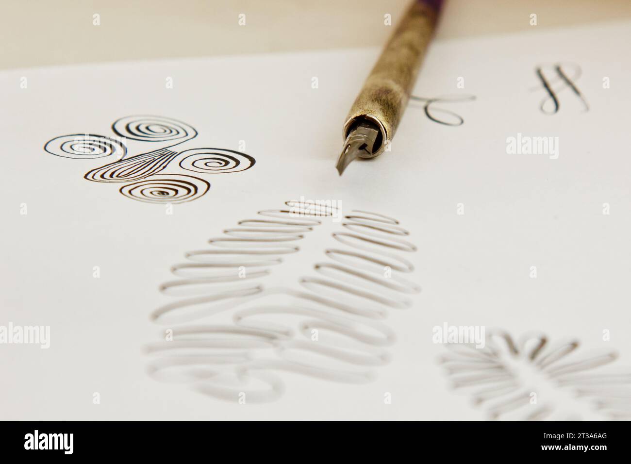 patterns drawn with an ink pen on a white paper sheet with stripes ...