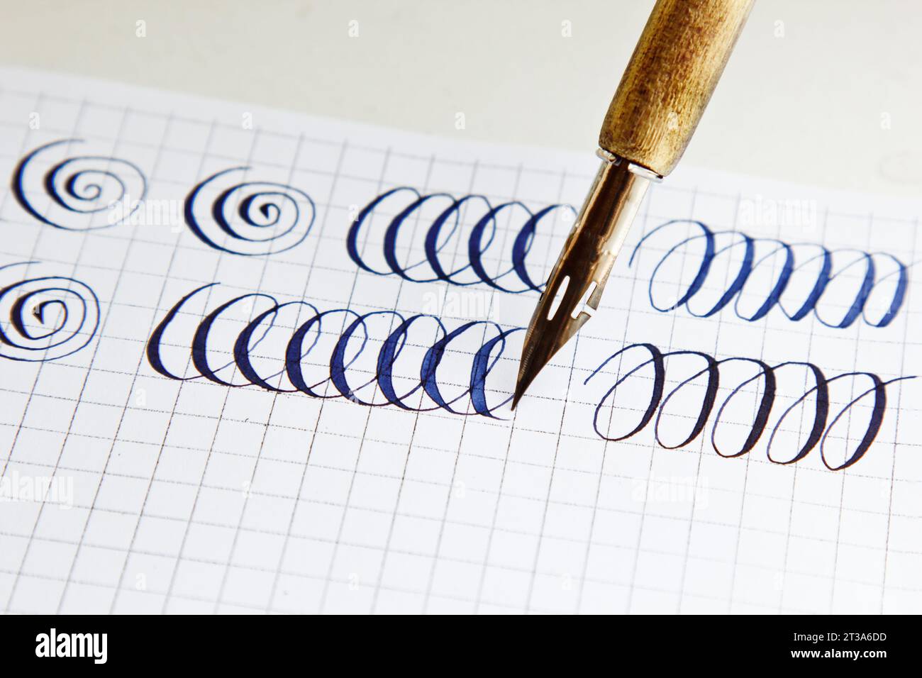 patterns drawn with an ink pen on a white paper sheet with stripes ...