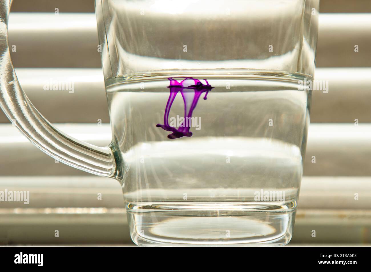 diffusion of blue ink in a transparent glass cup with clear water ...