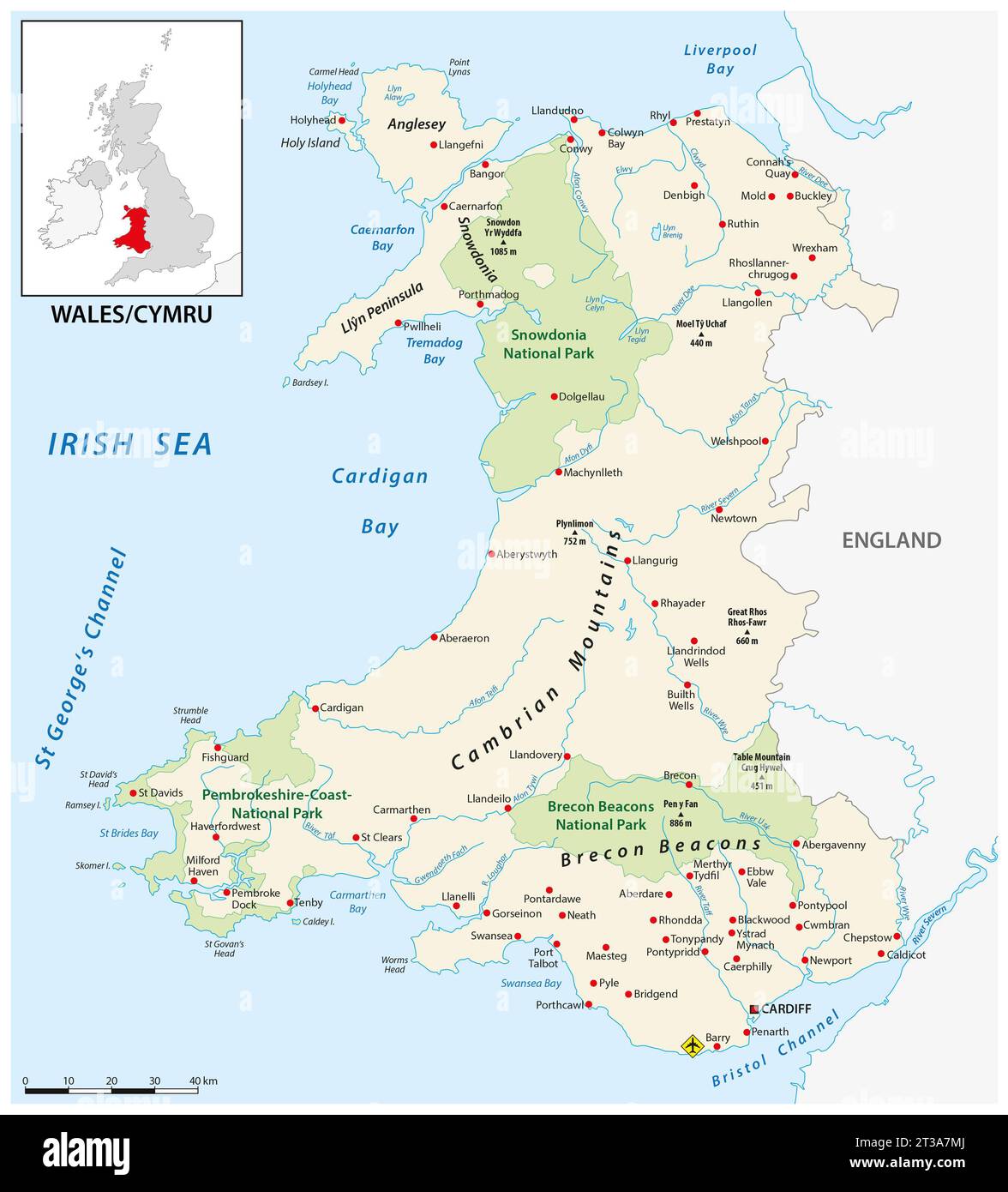 Vector map of the British country of Wales Stock Photo - Alamy