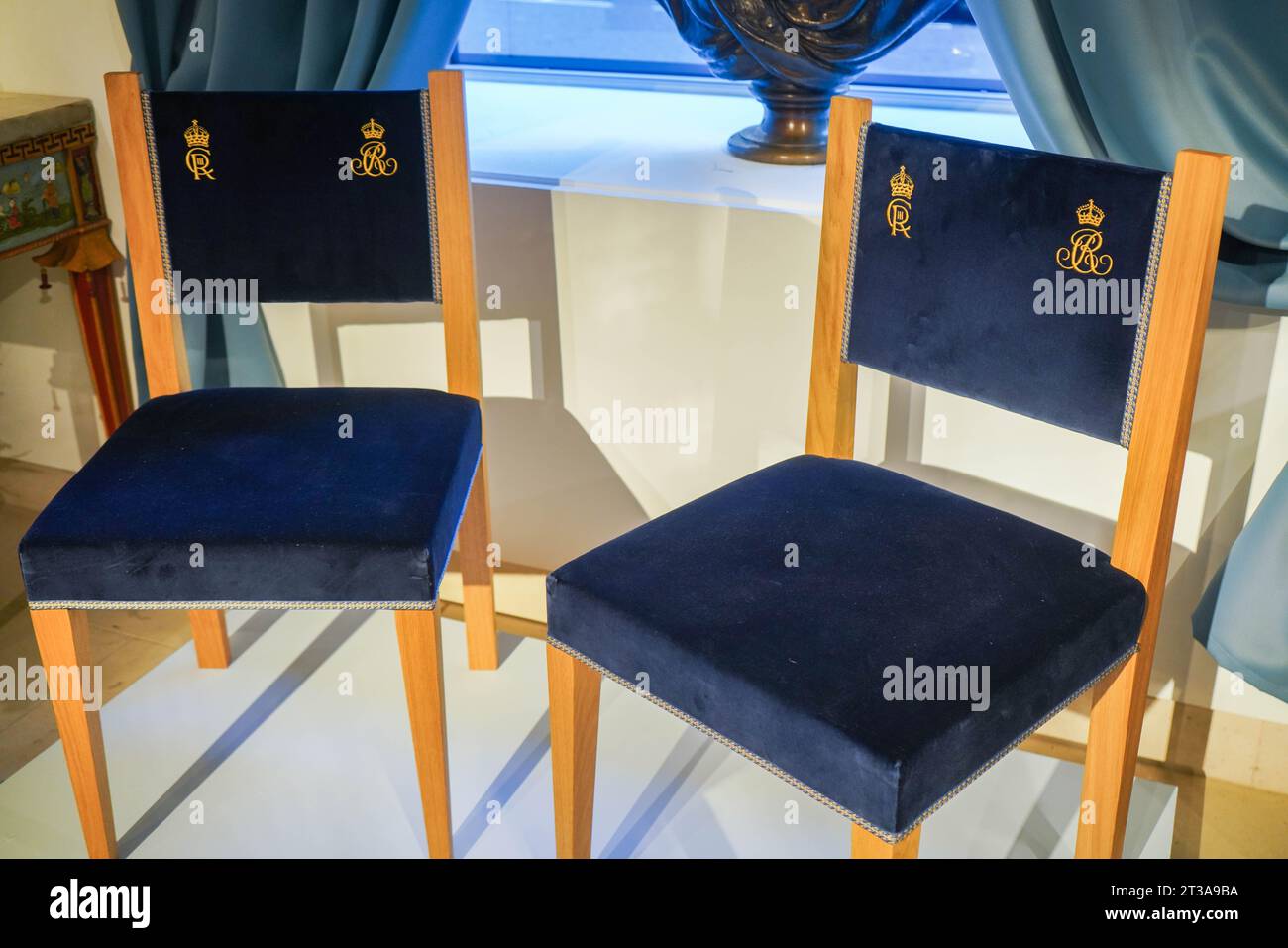 King Charles III and Queen Camilla coronation chairs Stock Photo - Alamy
