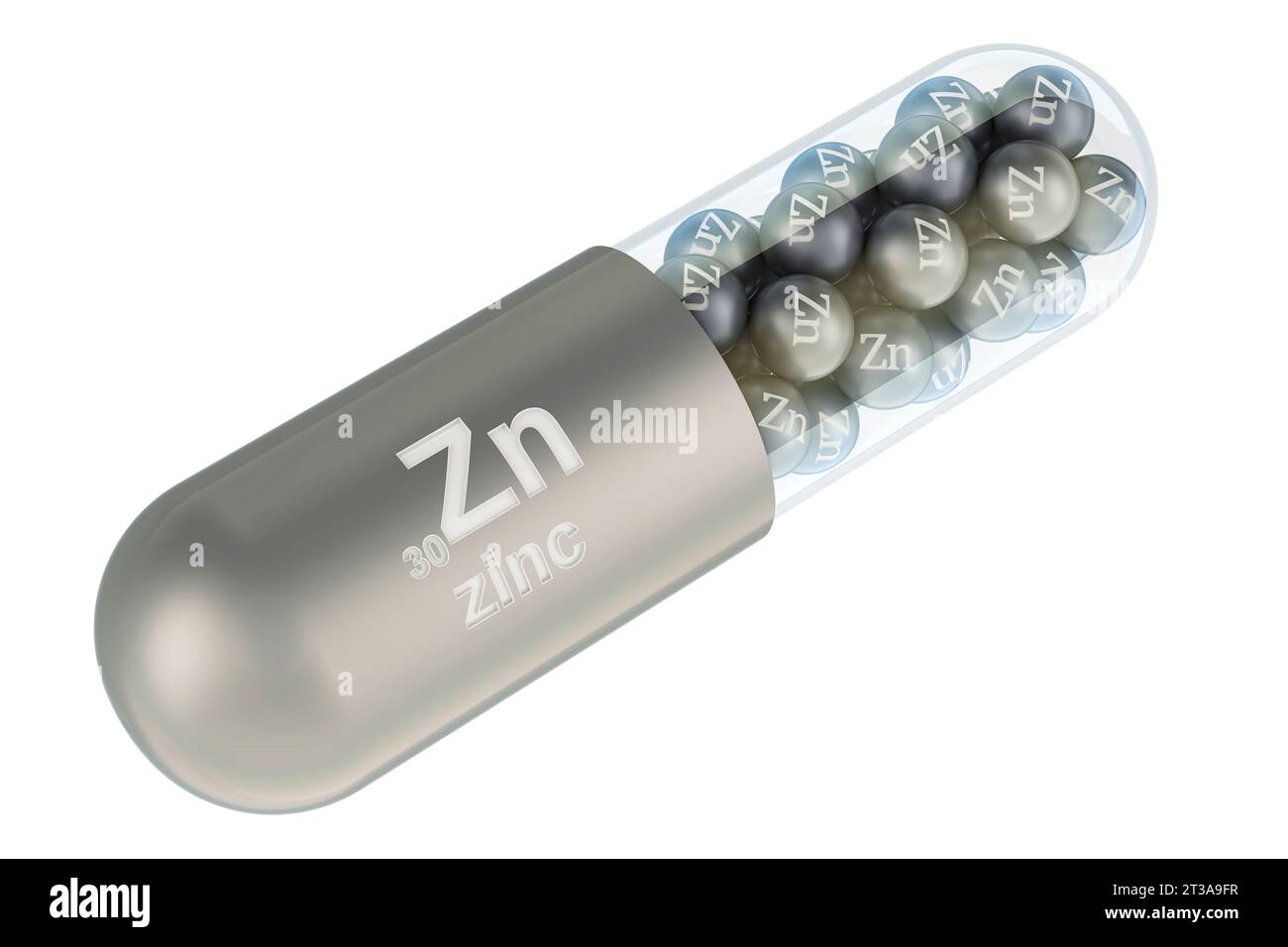 Capsule with zinc Zn element, 3D rendering isolated on white background ...