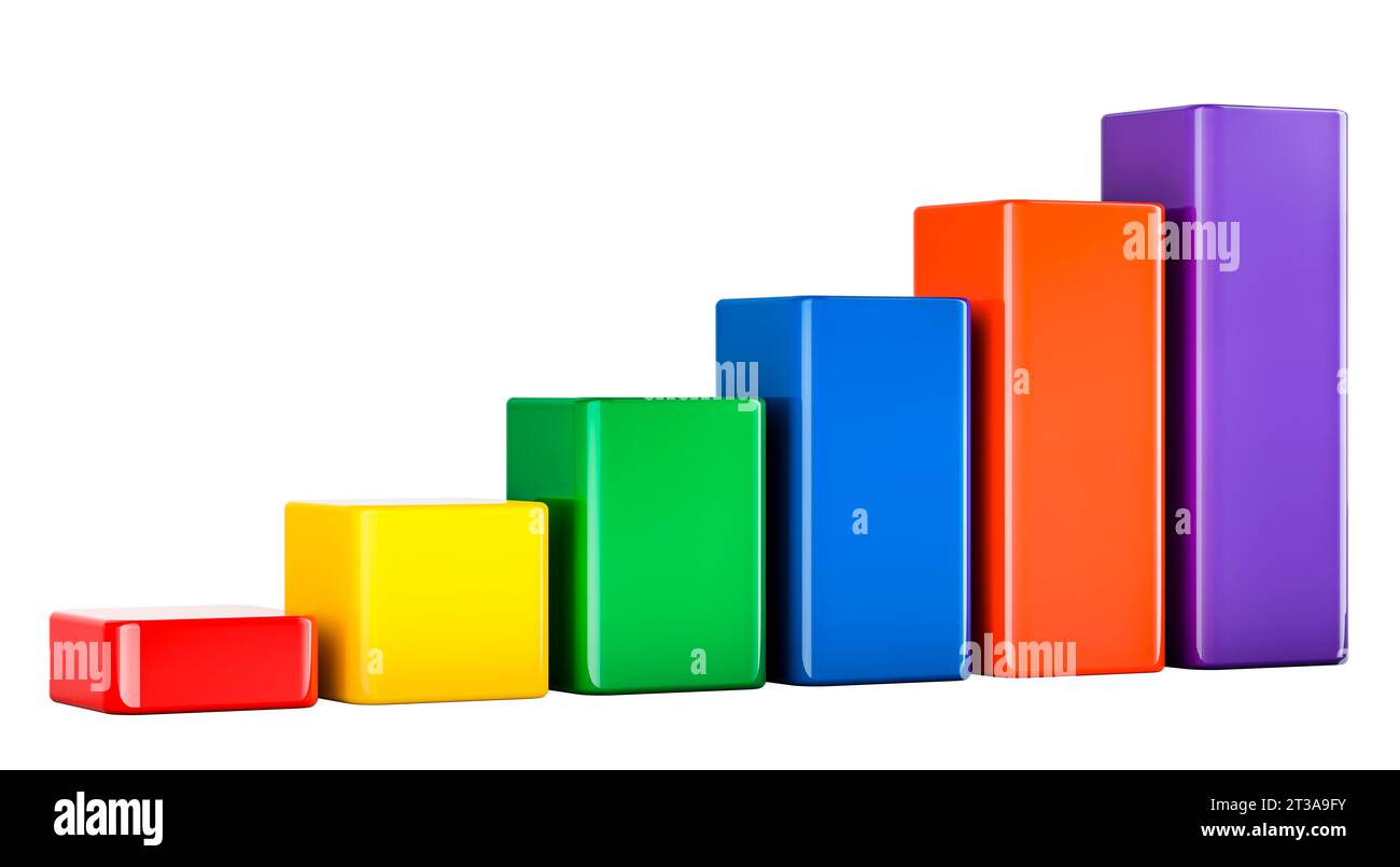Colored Bar Graph Column Chart 3d Rendering Isolated On White