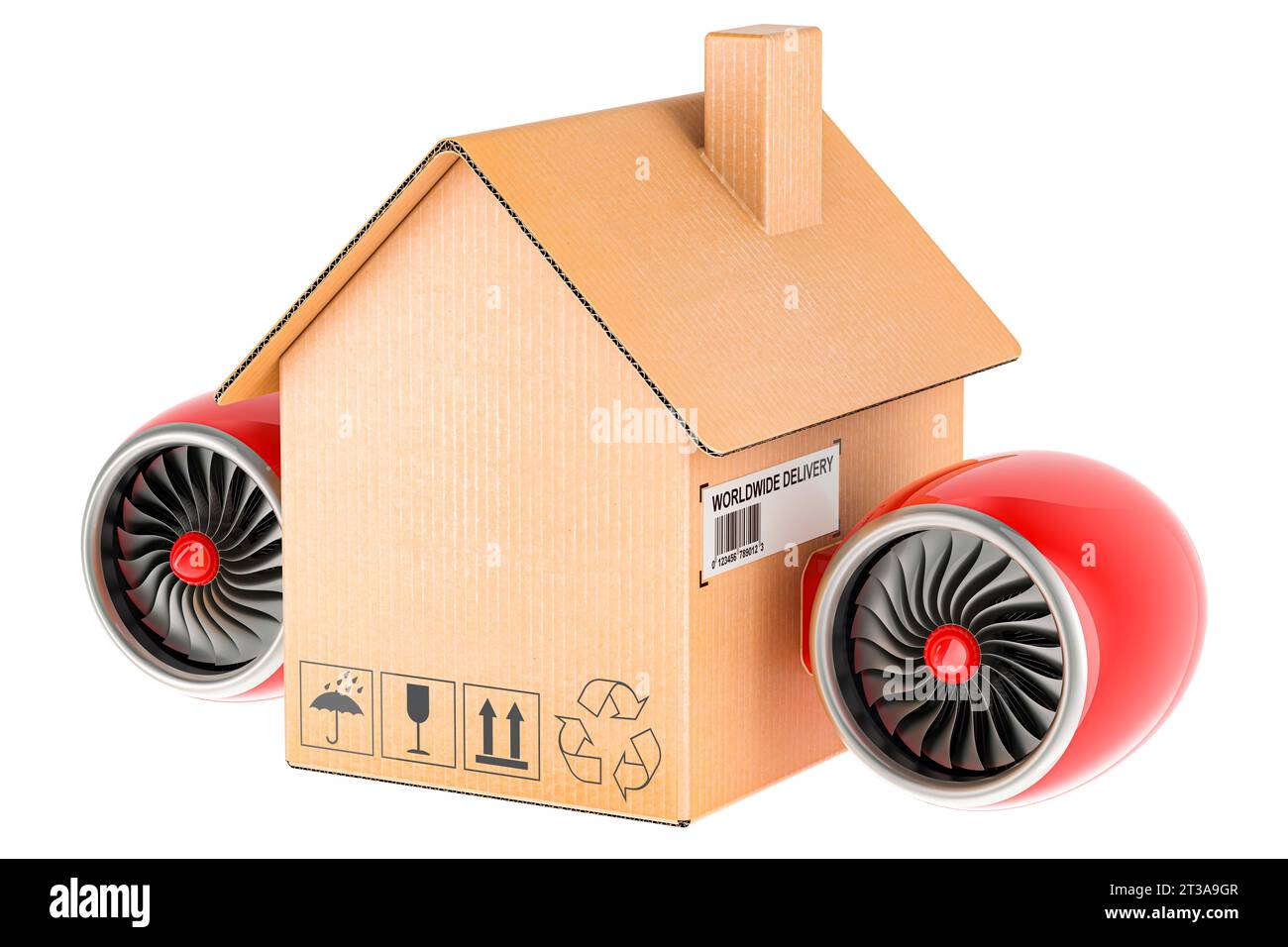 House with jet engines. Fast household moving services, concept. 3D ...