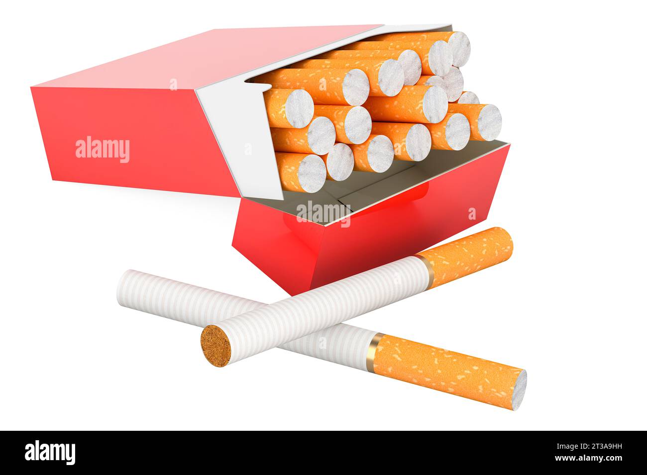 Open red full pack of cigarettes. Pack of cigarettes, 3D rendering ...