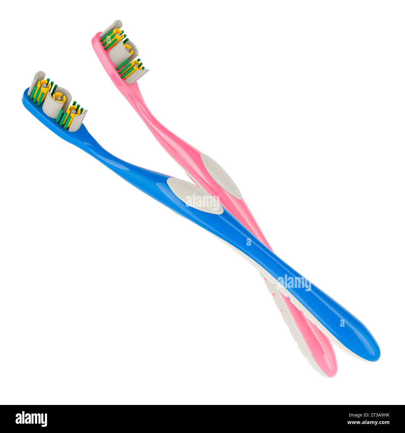 Two tooth brushes, 3D rendering isolated on white background Stock ...