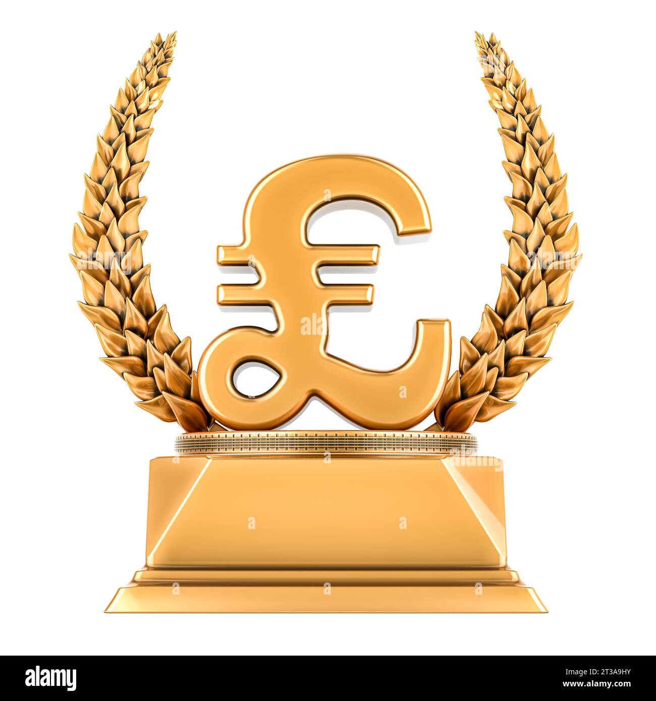 Pound sterling symbol, golden award. 3D rendering isolated on white ...