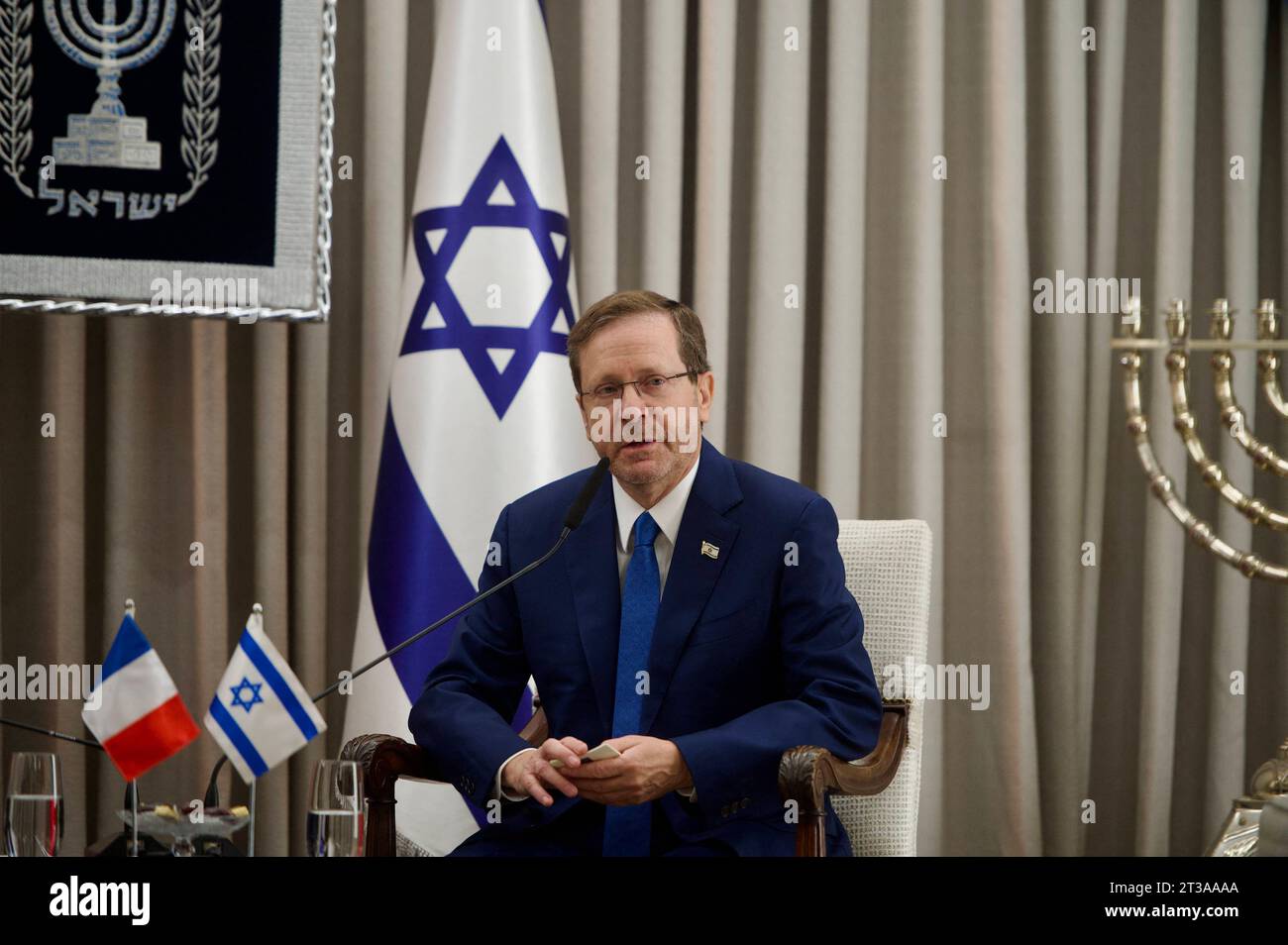 Jerusalem, Israel. 24th Oct, 2023. French President Emmanuel Macron (L ...