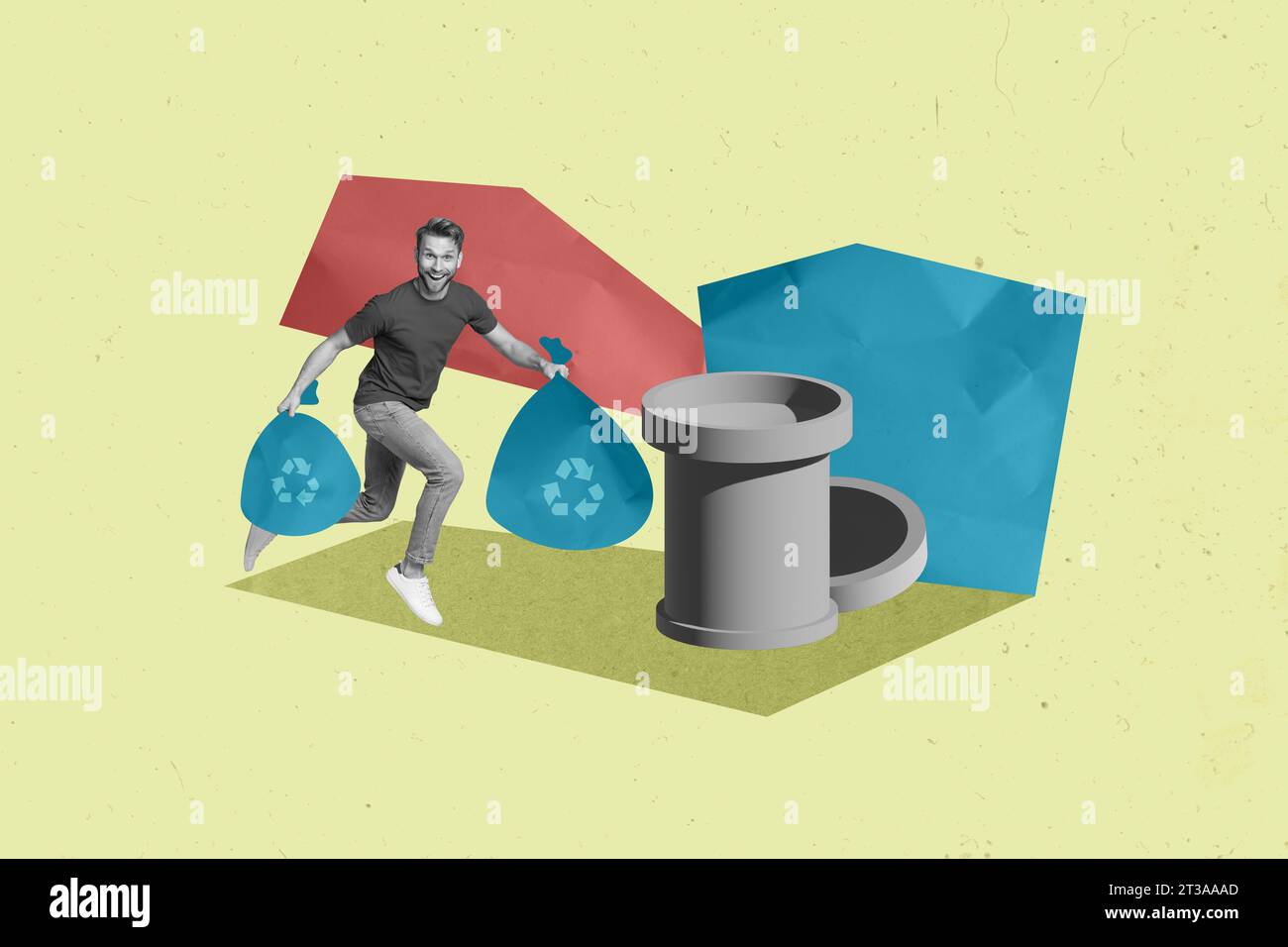 3d retro abstract creative artwork template collage of running walking ...