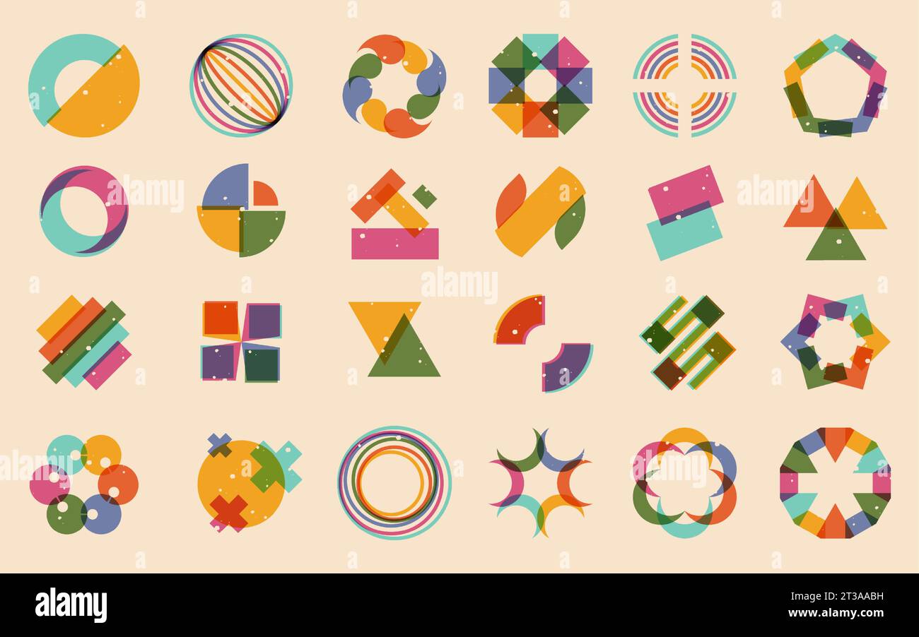 Riso geometric figures. Abstract 90s style print with minimalistic ...