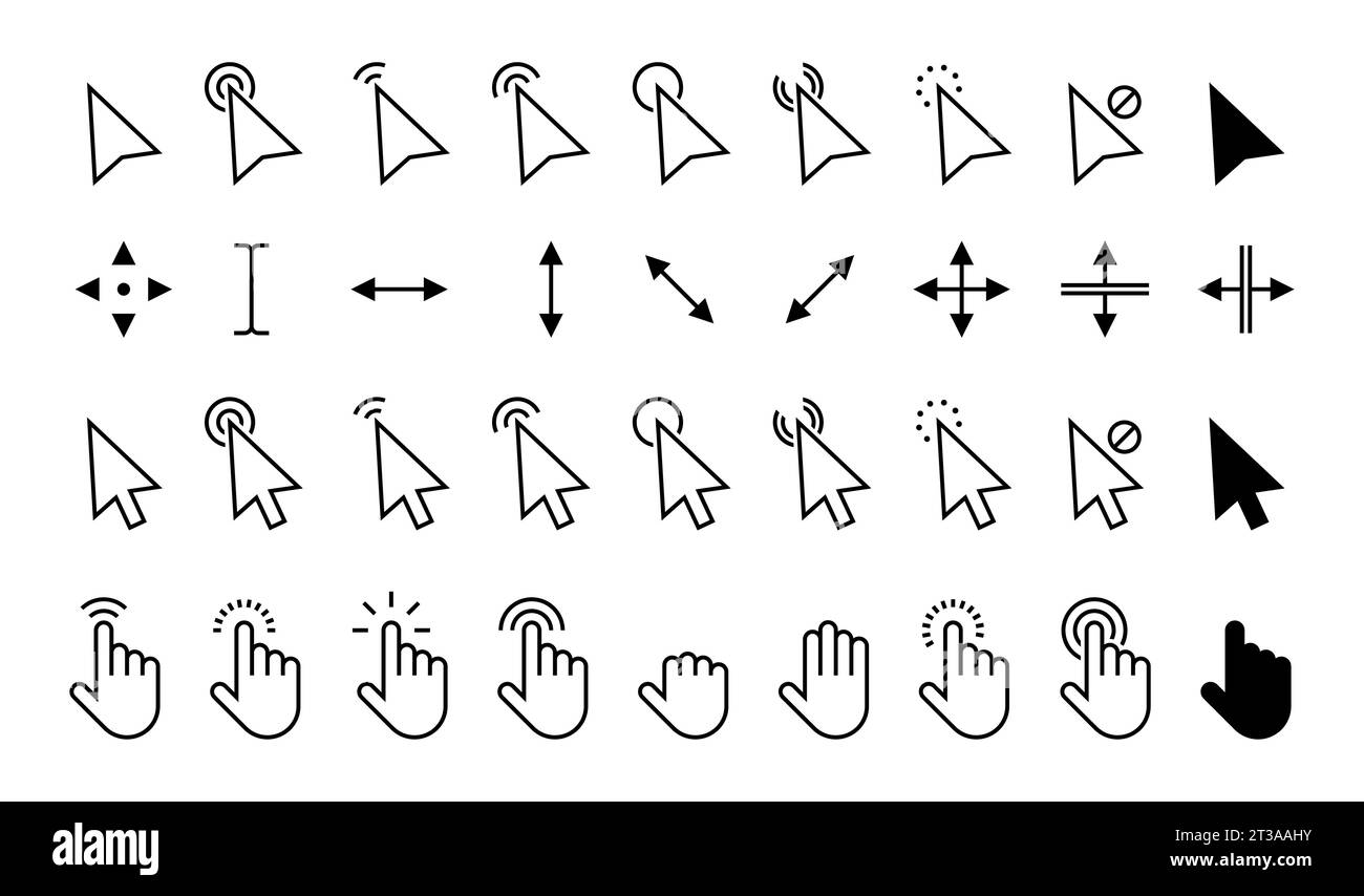 Pointer cursor. Computer mouse click arrow icons flat style, pointing ... Pointer cursor. Computer mouse click arrow icons flat style, pointing ...