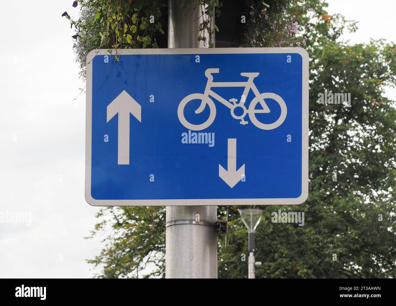 two way traffic bike lane aka cycle lane traffic sign Stock Photo - Alamy