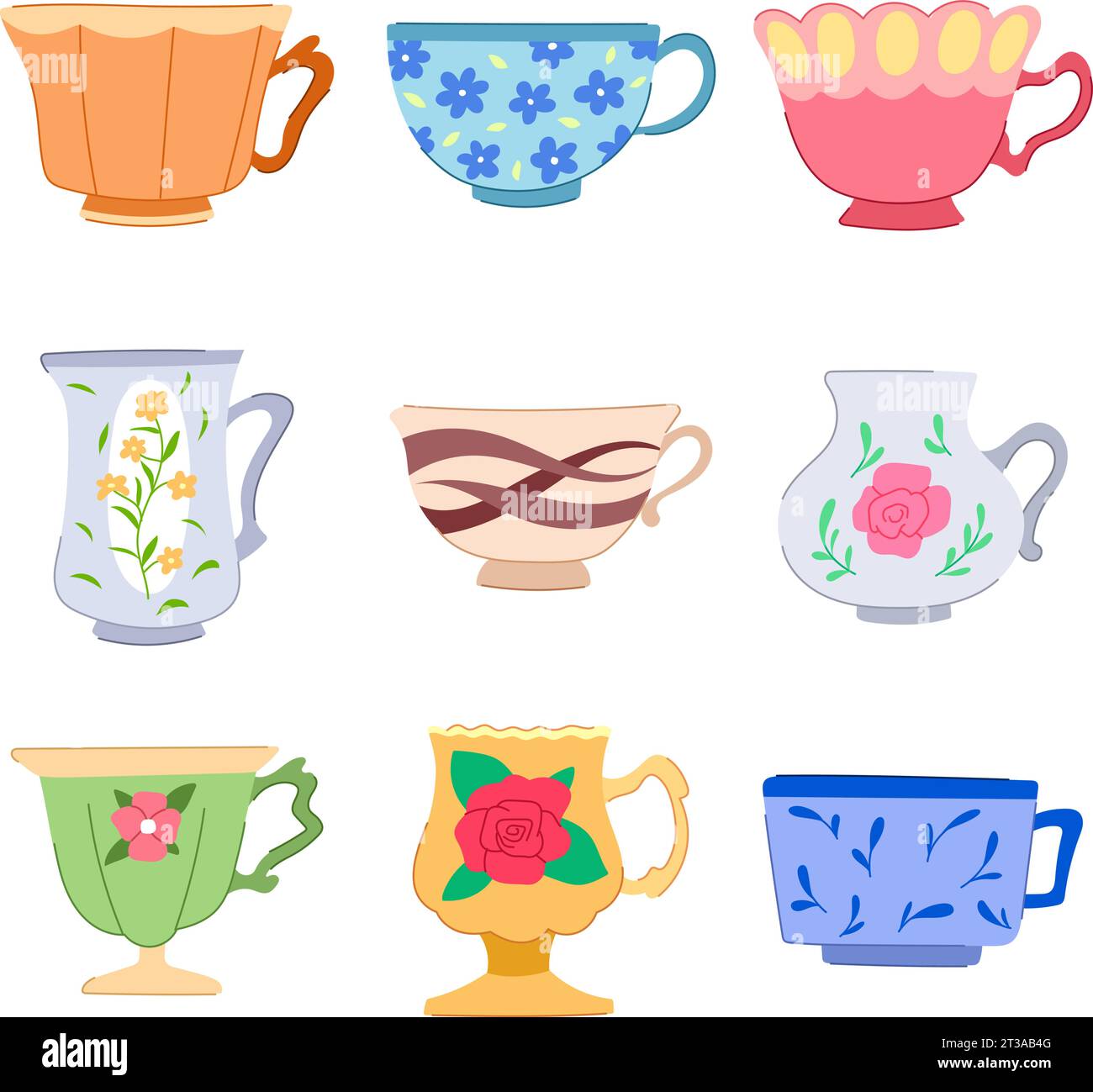 vintage cup set cartoon vector illustration Stock Vector Image & Art ...
