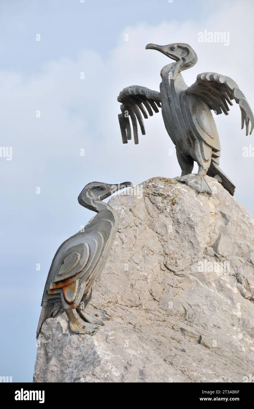 Around the UK - Cormorant sculpture on the Stone Jetty, Morecambe sea ...