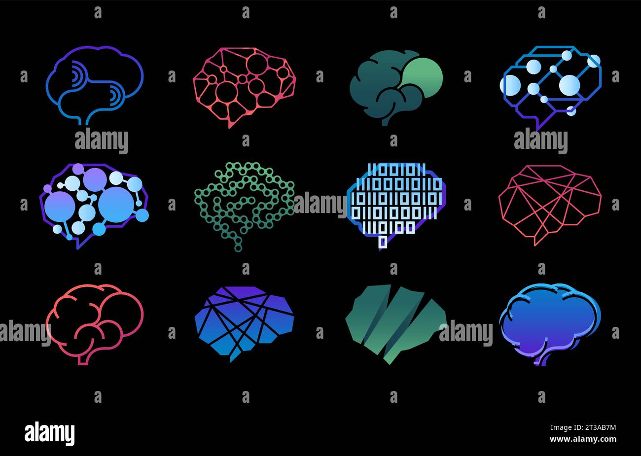 Human brain emblem. Colorful abstract human intelligence label ...