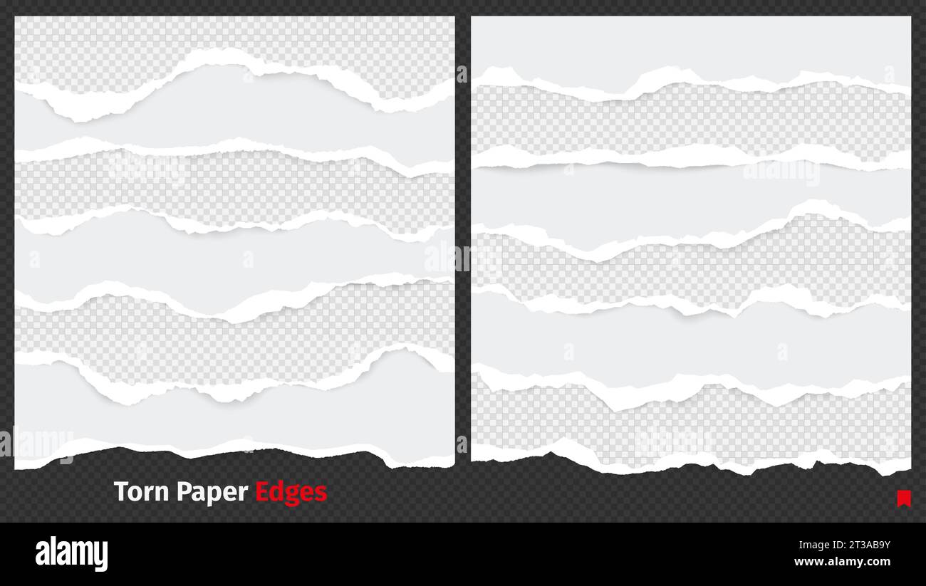 Ripped paper edges. Damaged scrap tattered paper, torn sheet borders ...