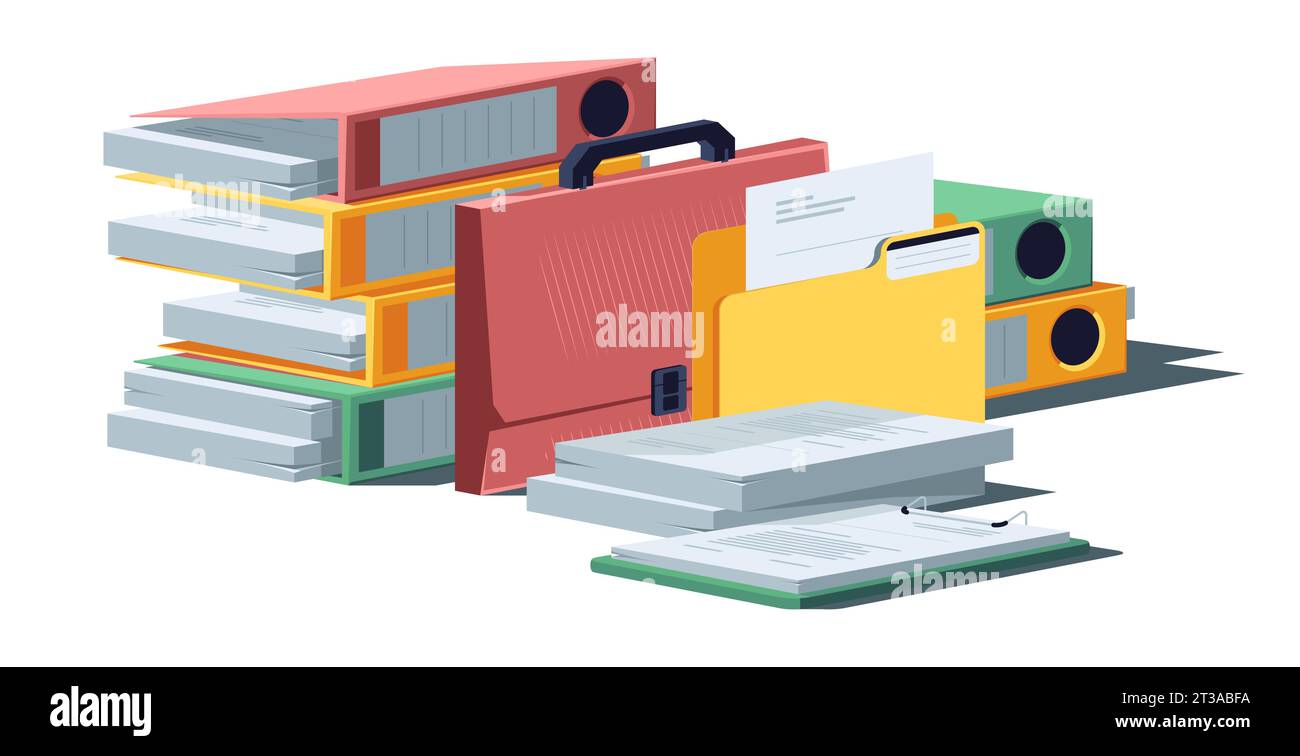 Document pile. Stacked paper sheets, messy office stationary with paper ...