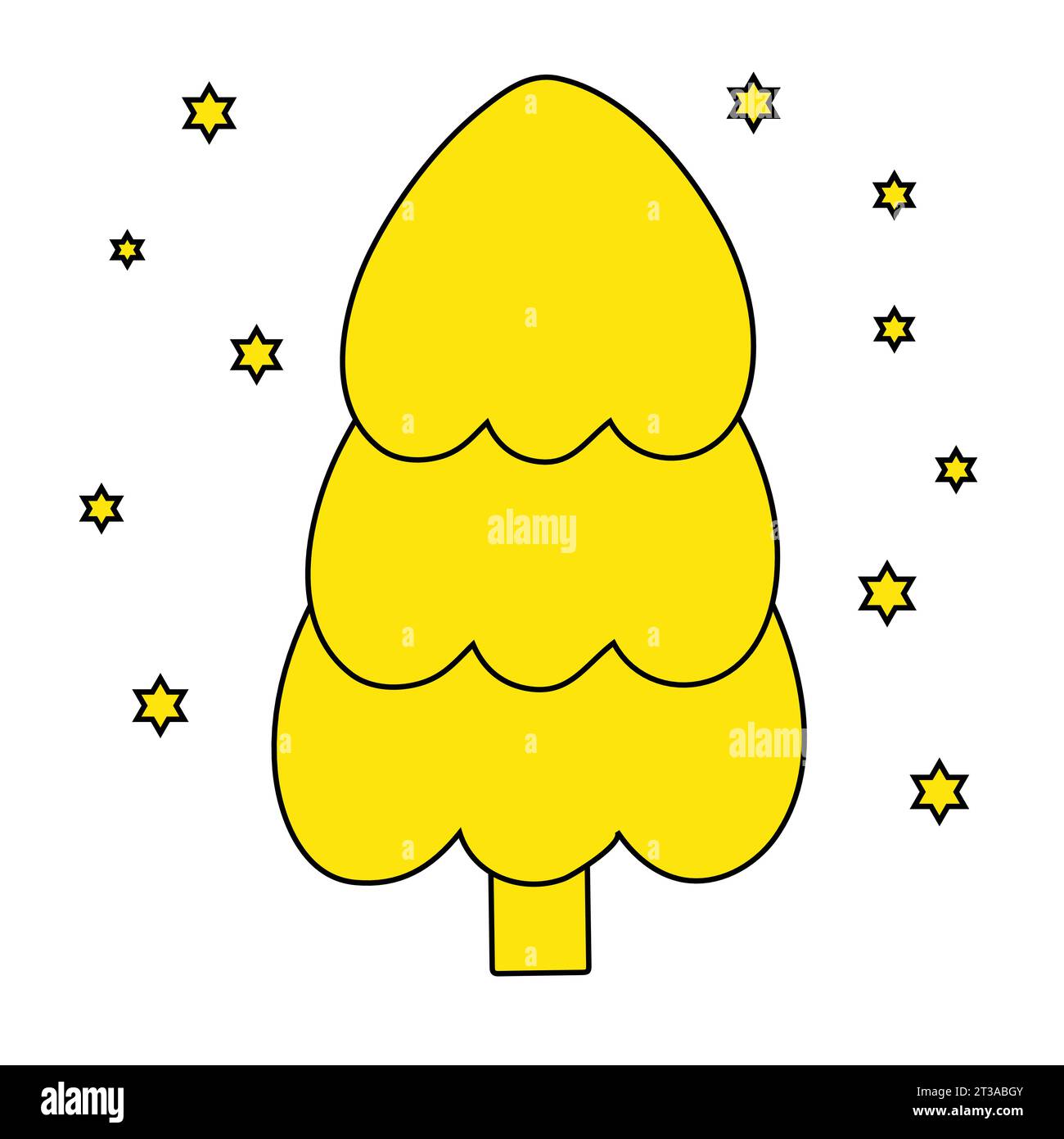 Christmas yellow tree. Symbol of the New Year. Doodle illustration ...