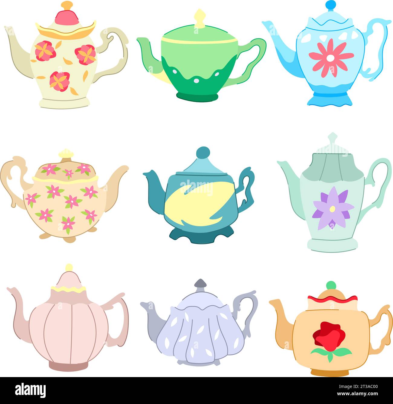 vintage teapot set cartoon vector illustration Stock Vector Image & Art ...