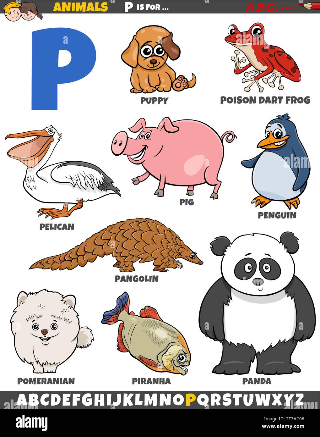 Cartoon illustration of animal characters set for letter P Stock Vector ...