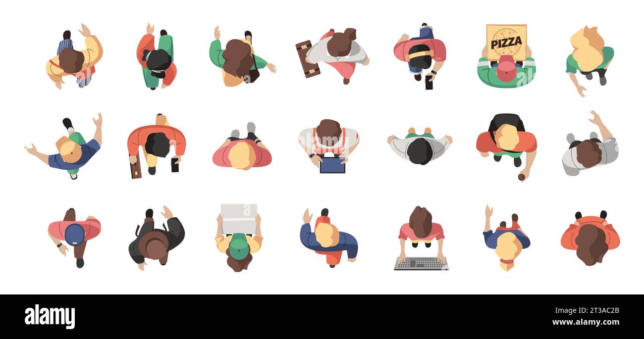 People top view. Cartoon persons heads from above, group of people ...
