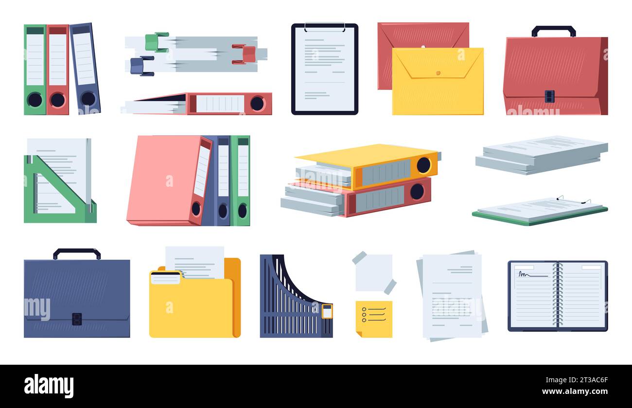 Office documents and folders. Workstation with stationary and school ...