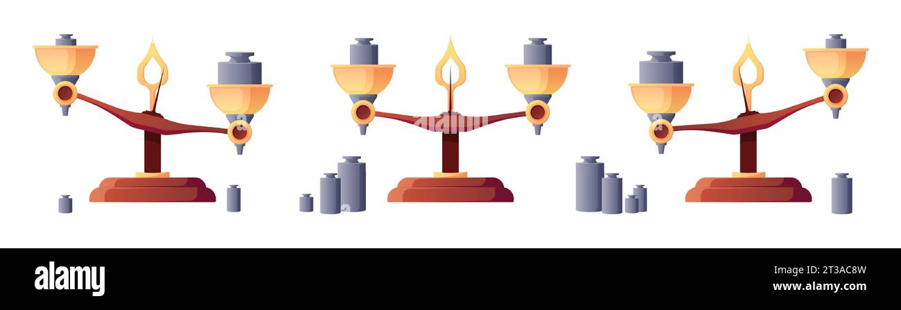 Scales balance. Mass and weight measuring scales with different weights ...